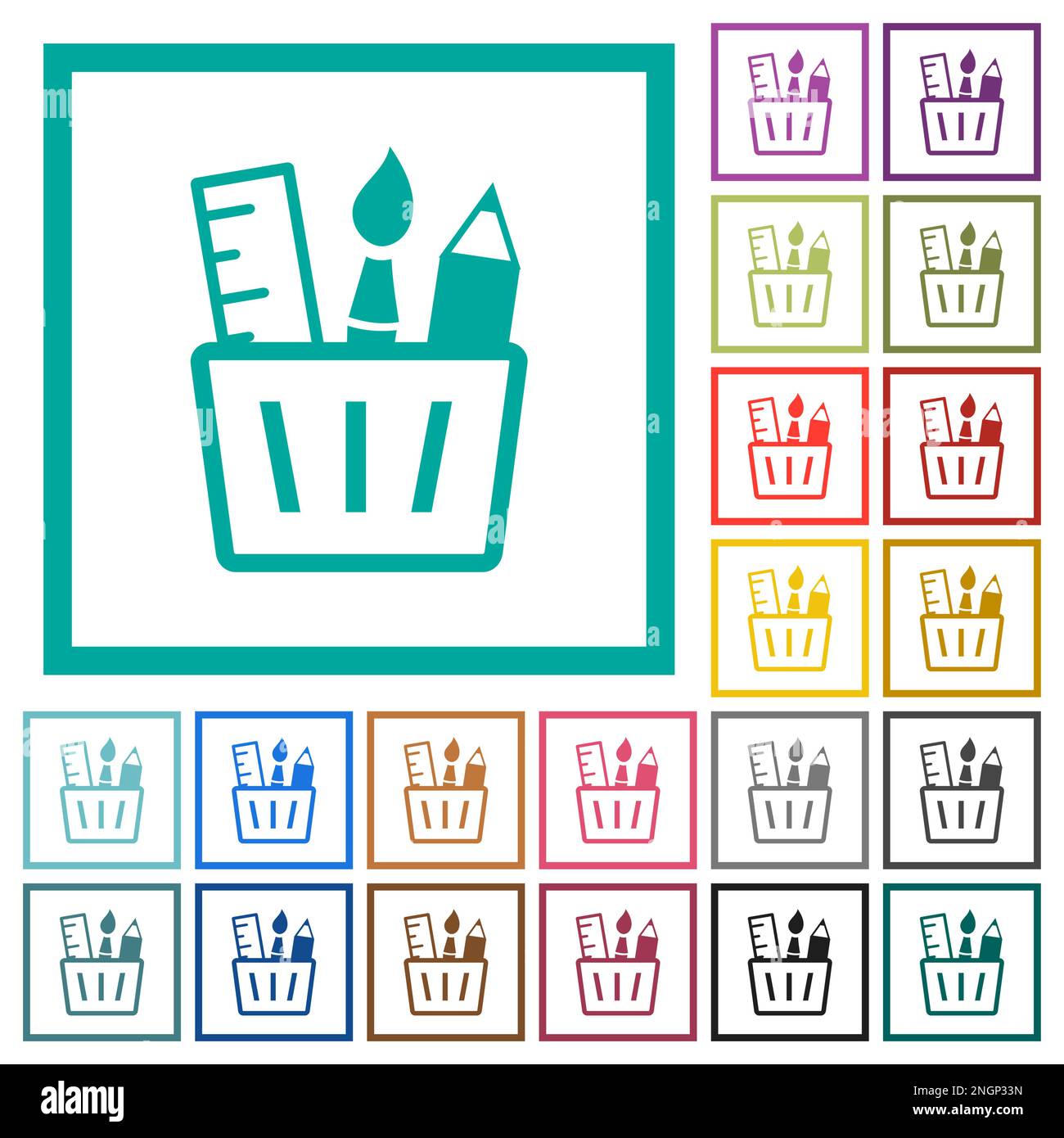 Drawing Tools Outline Flat Color Icons With Quadrant Frames On White Background Stock Vector