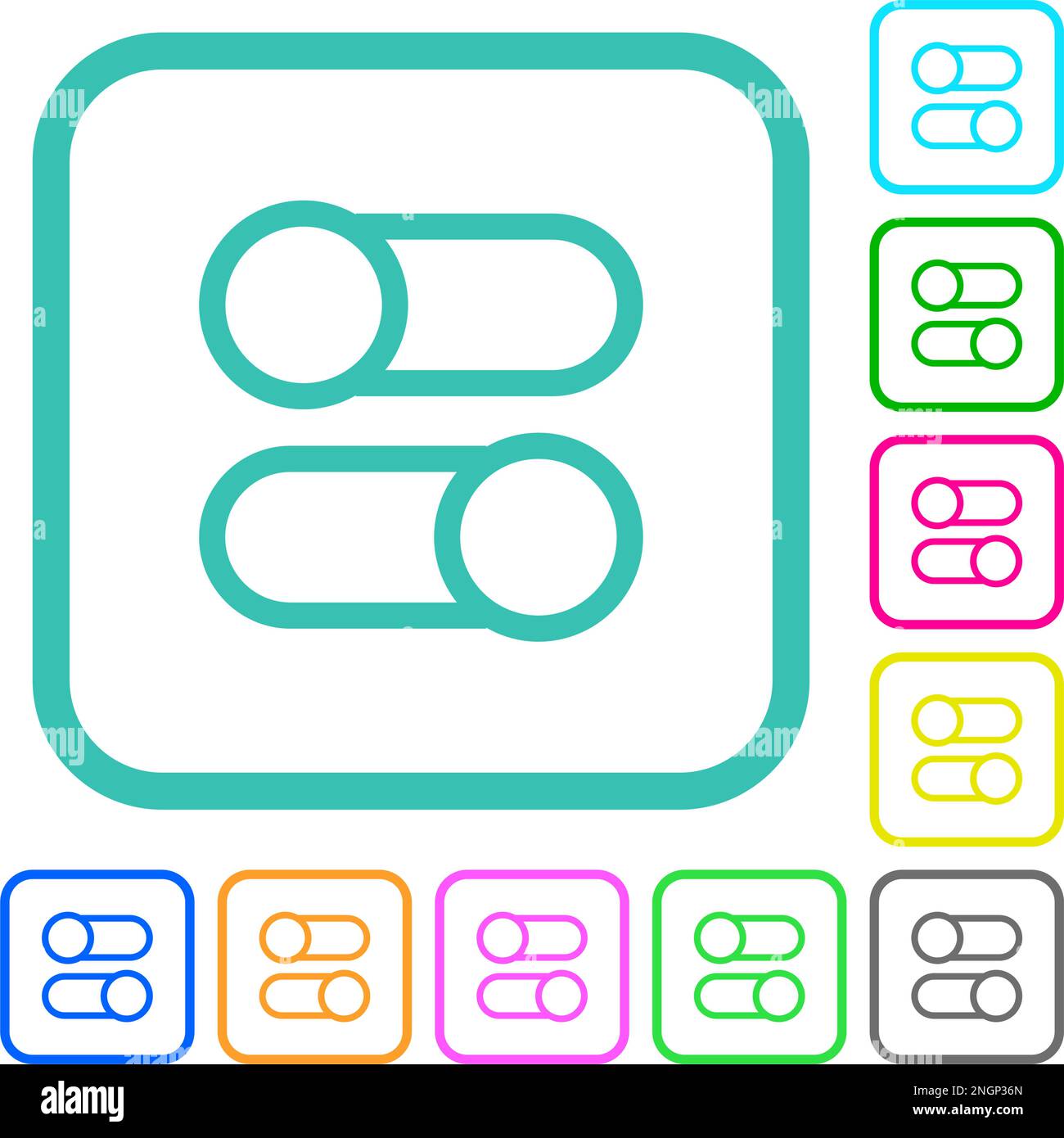 Horizontal Toggle Switches Outline Vivid Colored Flat Icons In Curved