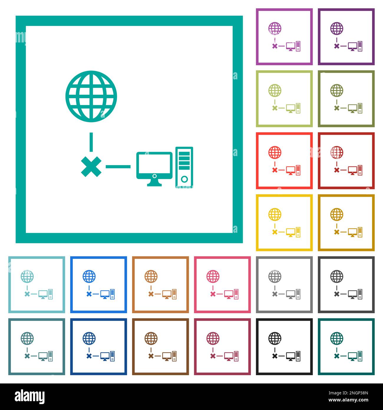 Offline computer flat color icons with quadrant frames on white ...