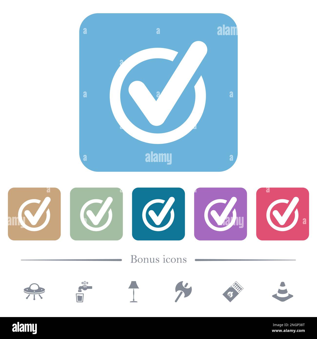 Checked data white flat icons on color rounded square backgrounds. 6 ...