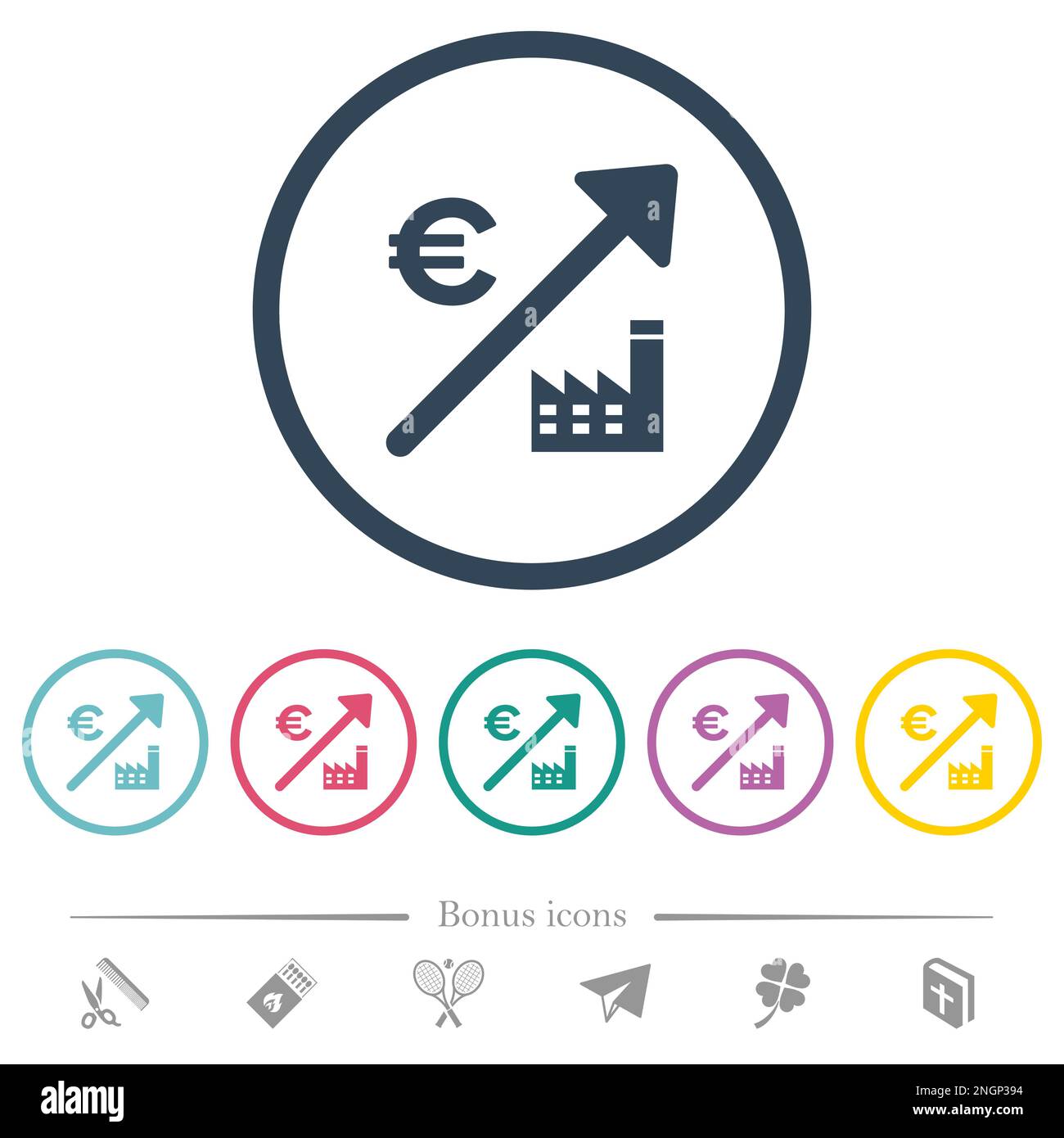 Rising power plant european Euro prices flat color icons in round ...