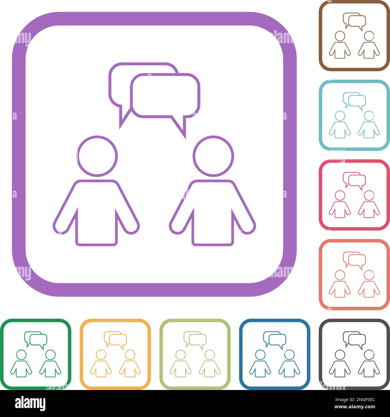 Two talking persons with rounded square bubbles outline simple icons in ...