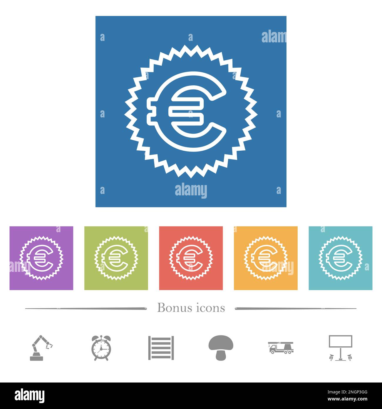European Euro sticker outline flat white icons in square backgrounds. 6 ...