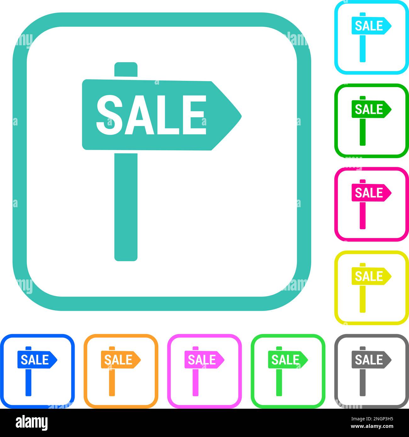 Sale sign vivid colored flat icons in curved borders on white ...