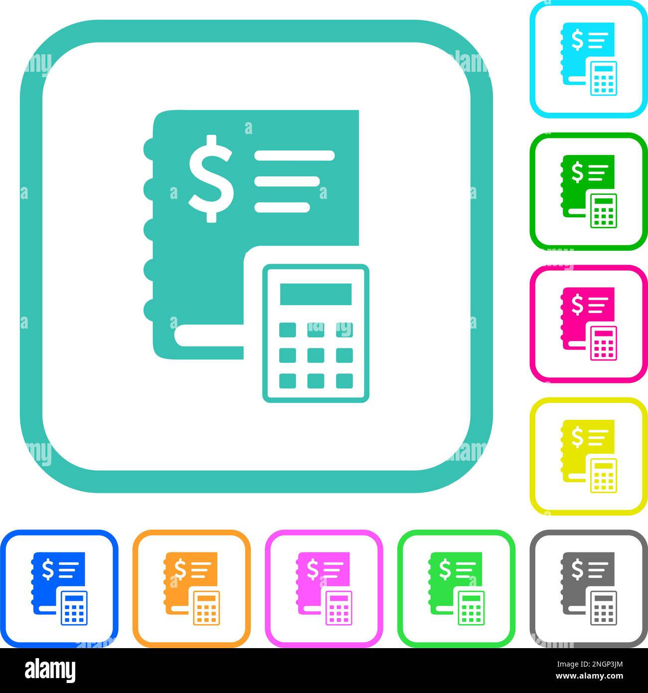 Dollar ledger vivid colored flat icons in curved borders on white ...