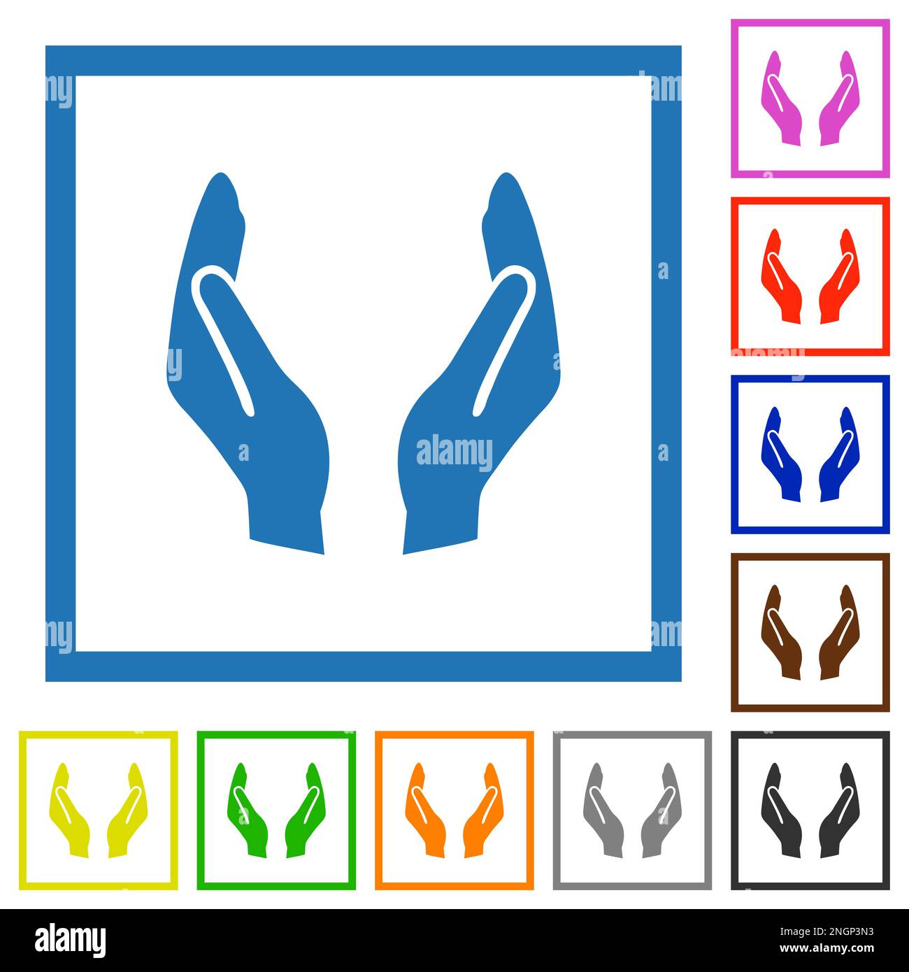 Empty protecting hands solid flat color icons in square frames on white ...