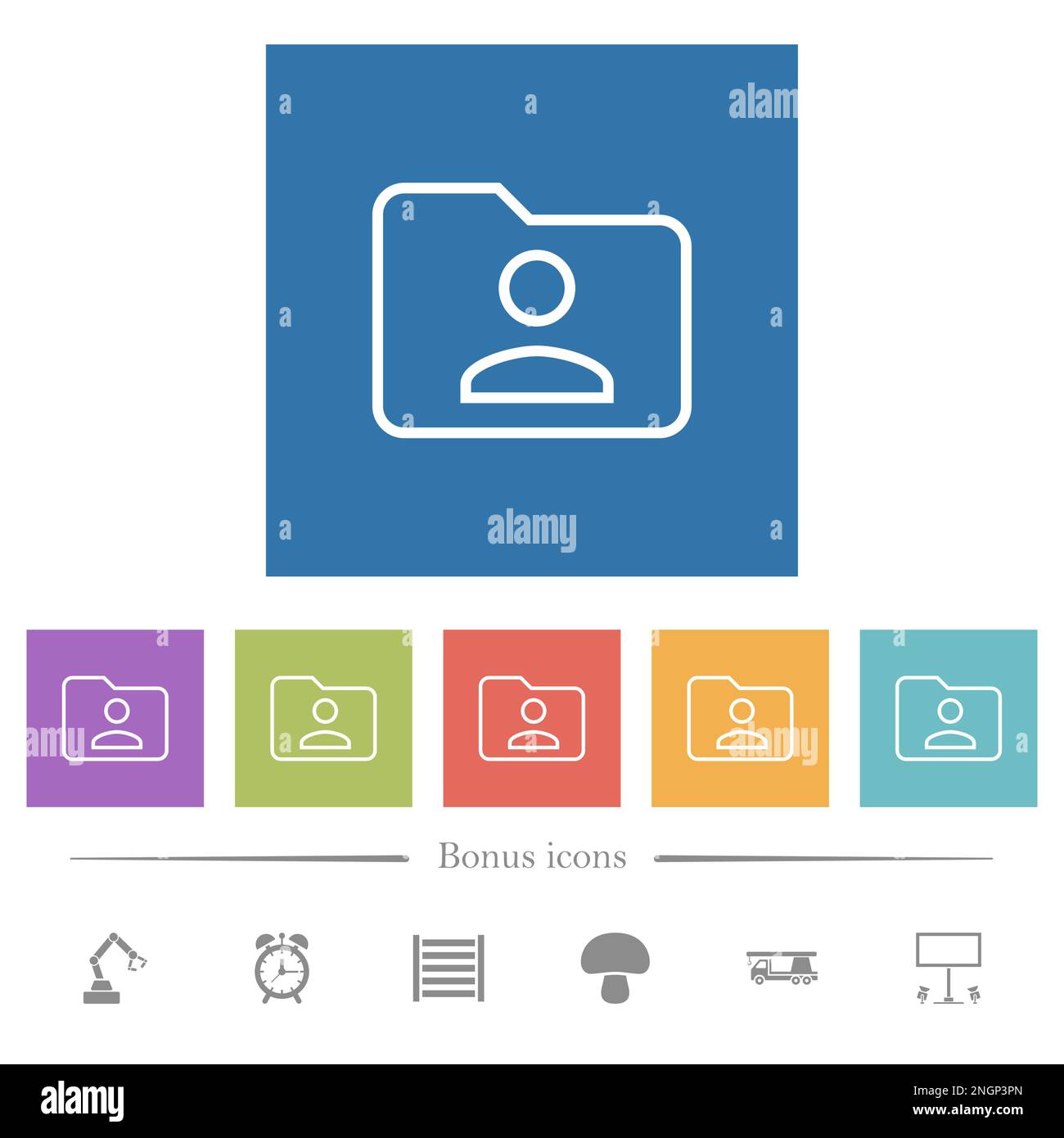 Folder owner outline flat white icons in square backgrounds. 6 bonus ...