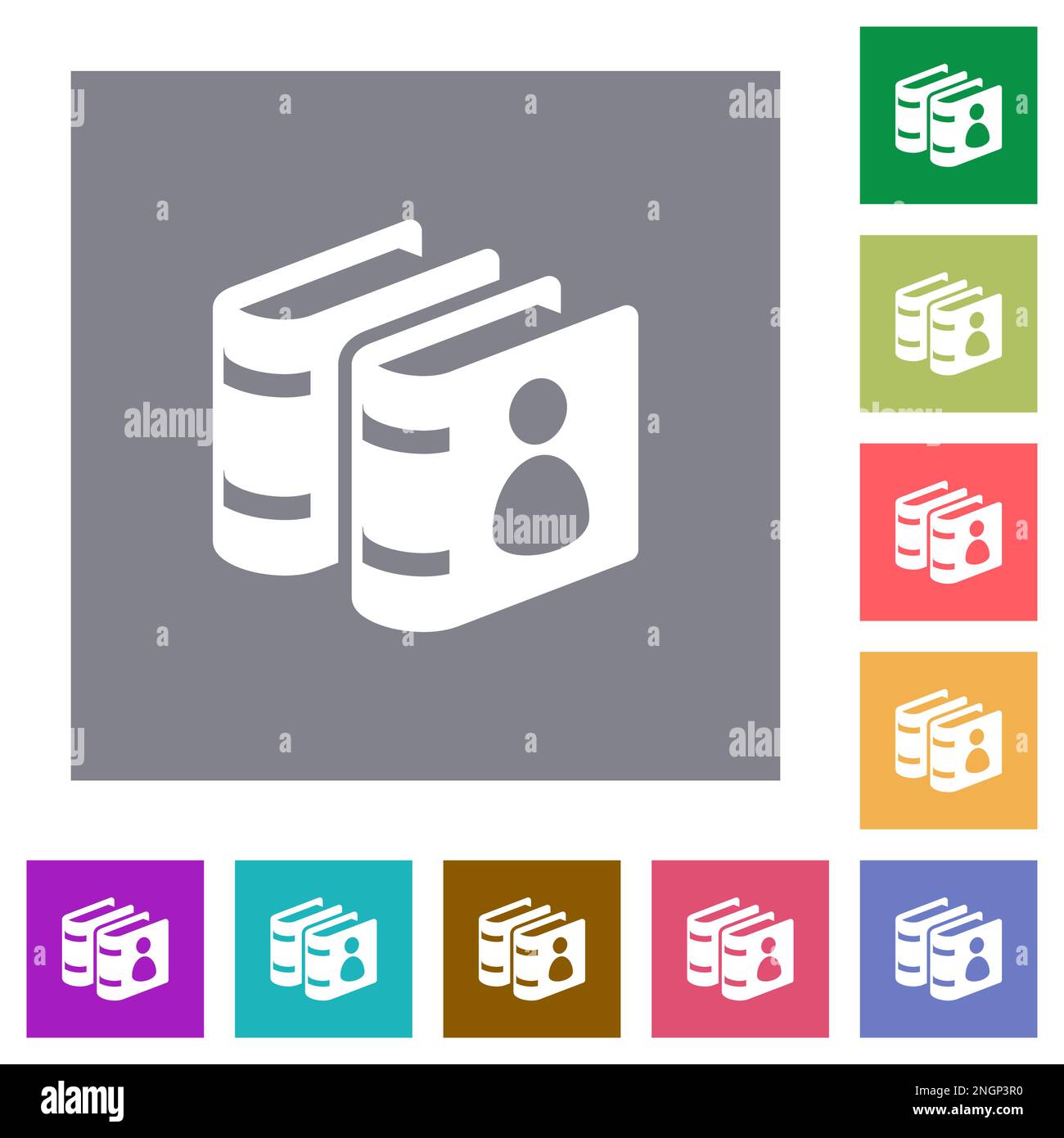 User guide books flat icons on simple color square backgrounds Stock ...