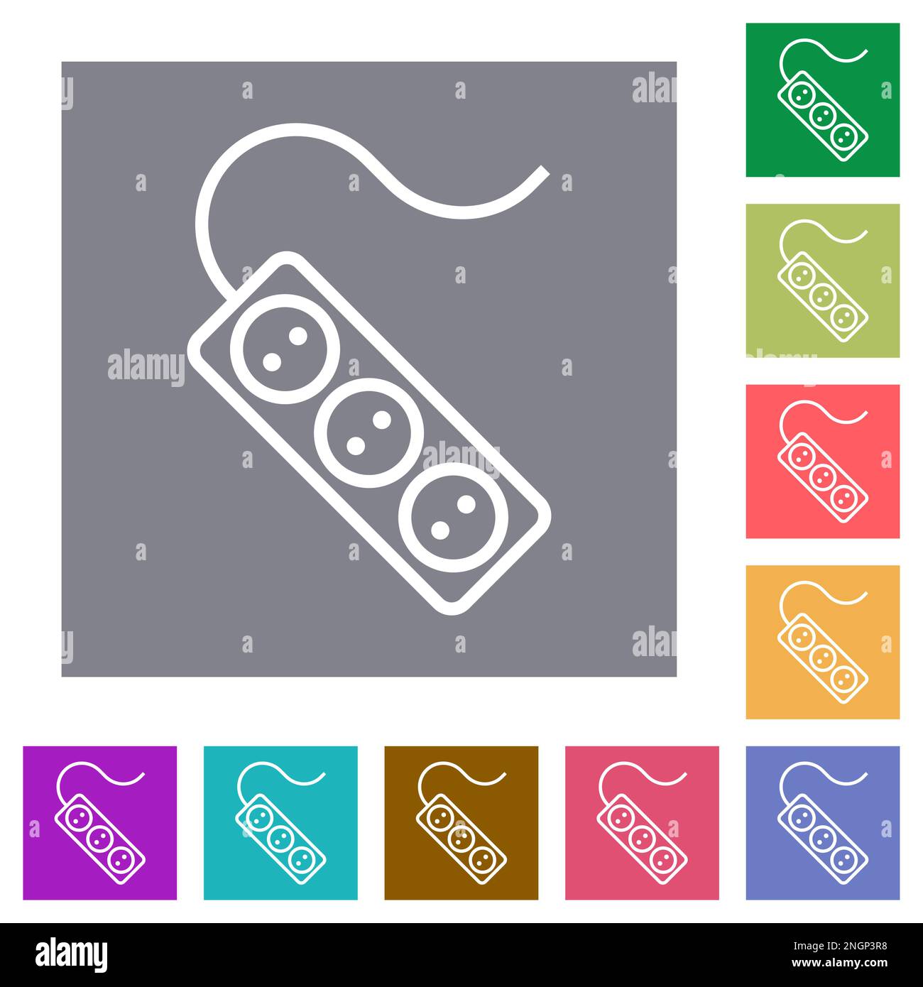 Portable electrical outlet with three sockets and cord outline flat ...