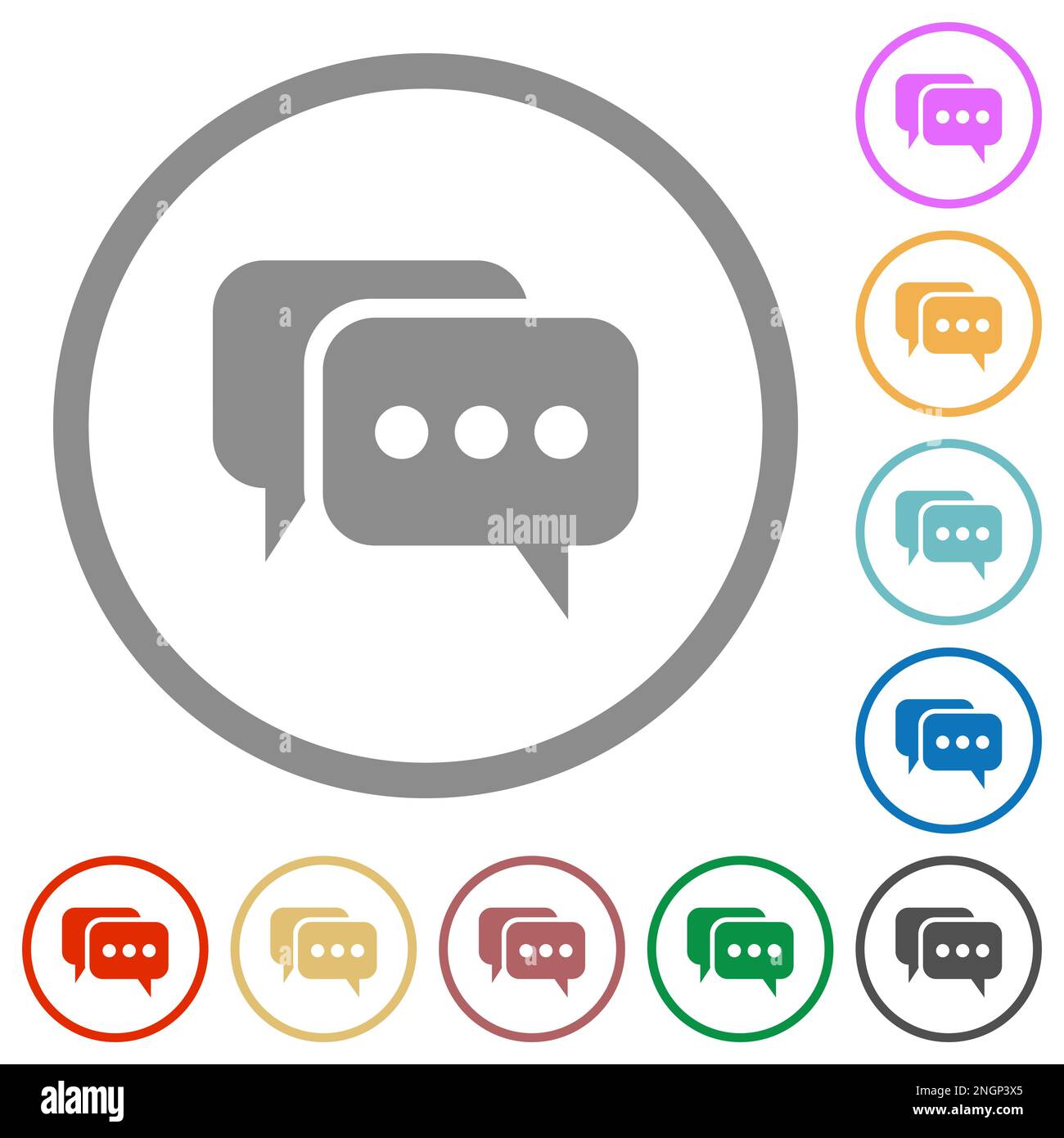 Two rounded square active chat bubbles solid flat color icons in round ...