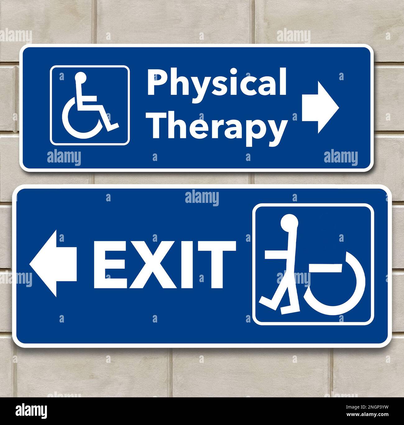 A wheelchair accessible sign points the way to physical therapy and ...
