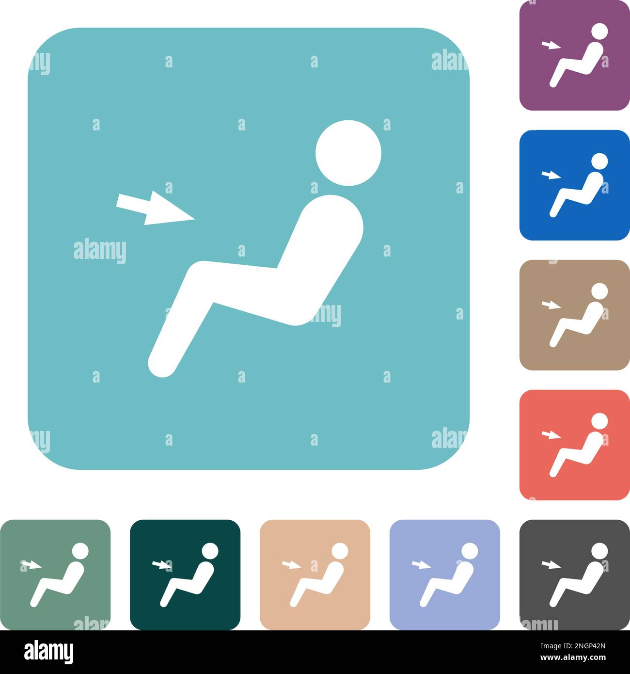 Car air flow direction chest white flat icons on color rounded square ...