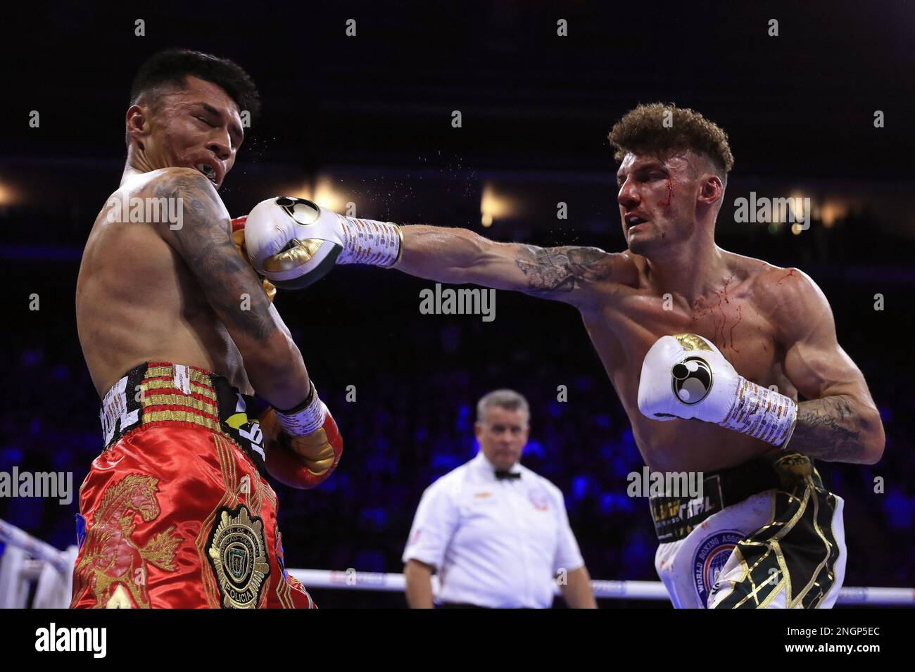 Mauricio Lara (left) and Leigh Wood in action during their WBA ...