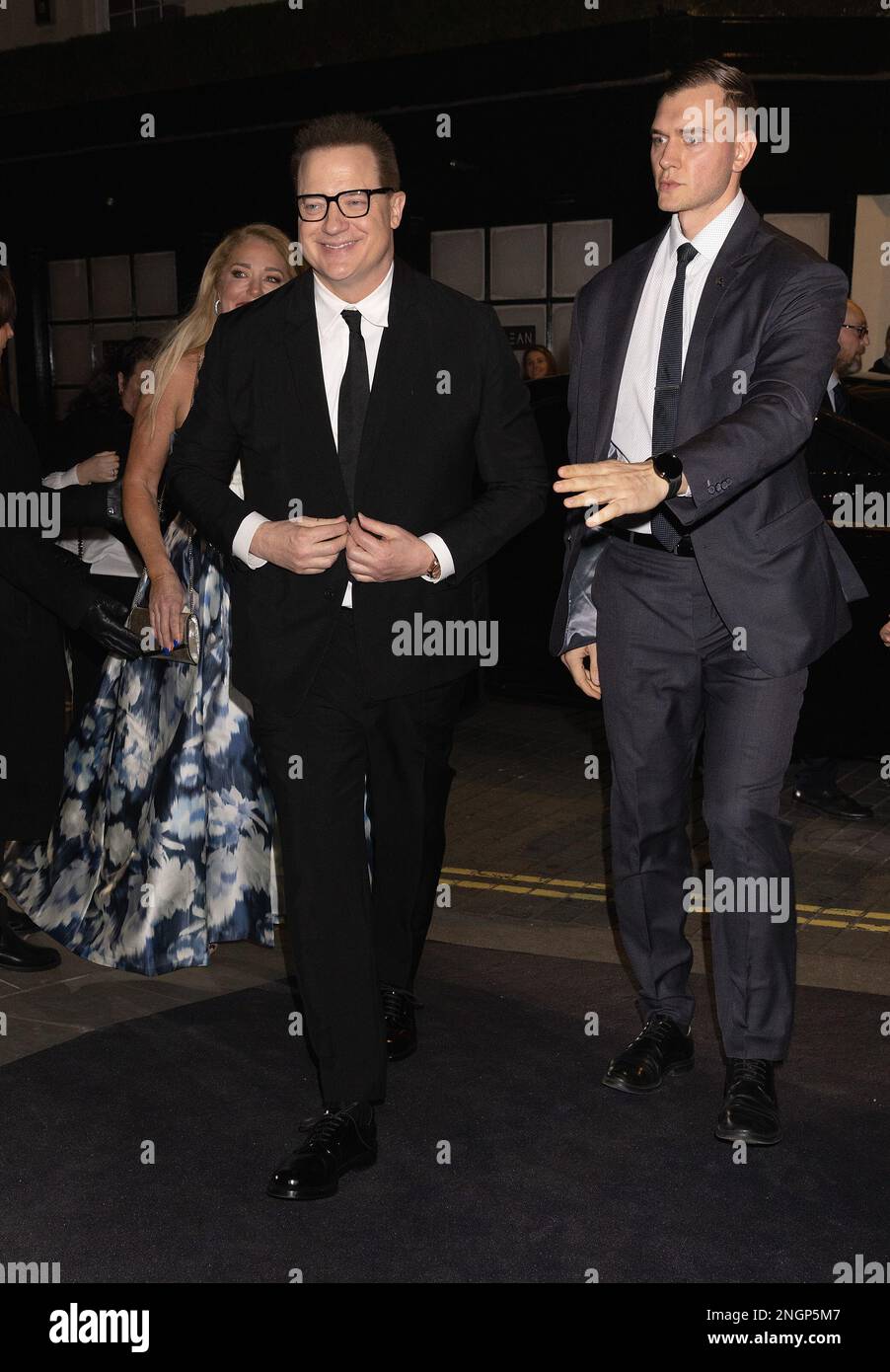 Brendan Fraser arriving at the Charles Finch and Chanel pre-Bafta party ...