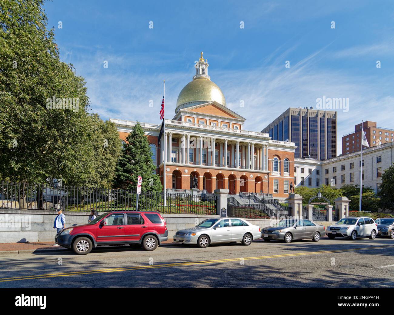 The stone and red brick Massachusetts State House, atop Boston’s Beacon ...