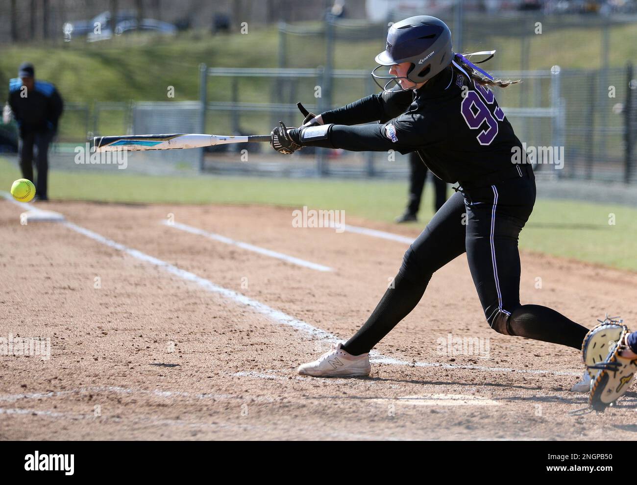 Niagara University infielder Bayleigh McCullough (99) swings during an ...