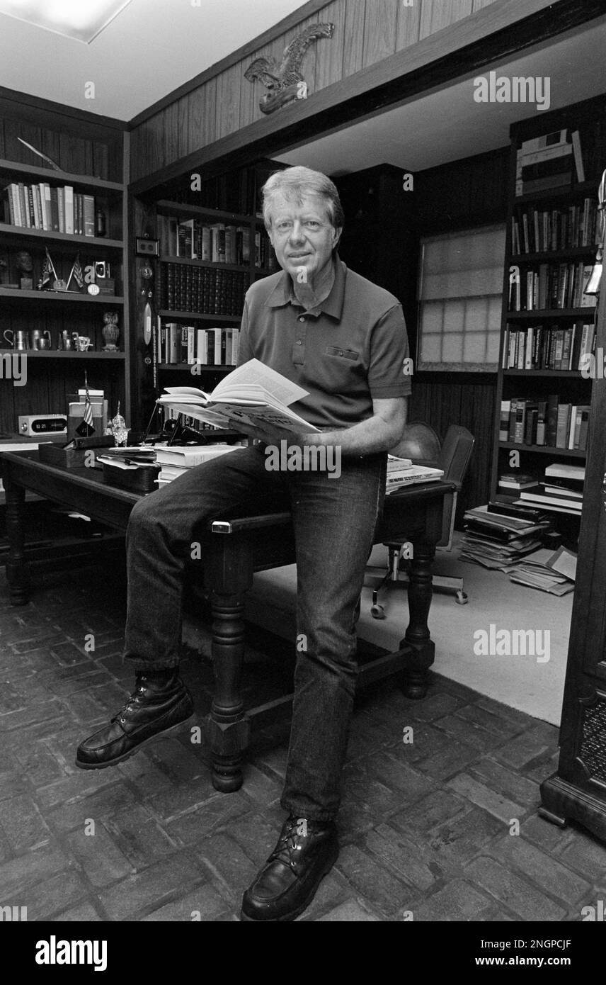 Jimmy Carter relaxes in his study at home in the family's Plains ...