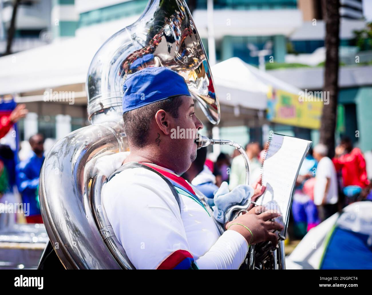 Salvador, Bahia, Brazil - February 11, 2023: Musician playing Tuba ...