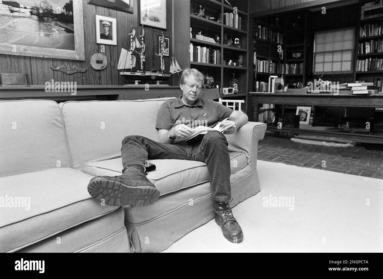Jimmy Carter relaxes in his study at home in the family's Plains ...