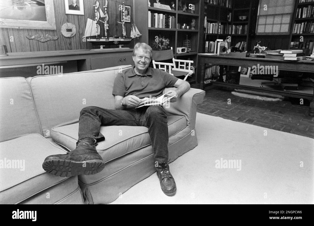 Jimmy Carter relaxes in his study at home in the family's Plains ...