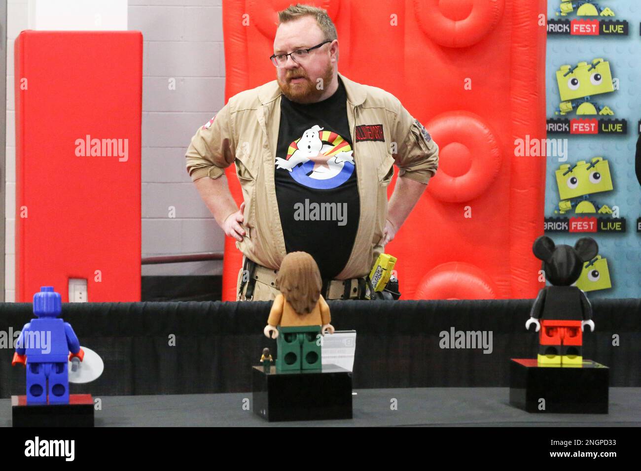 Different characters made out of LEGO blocks are on display during ...