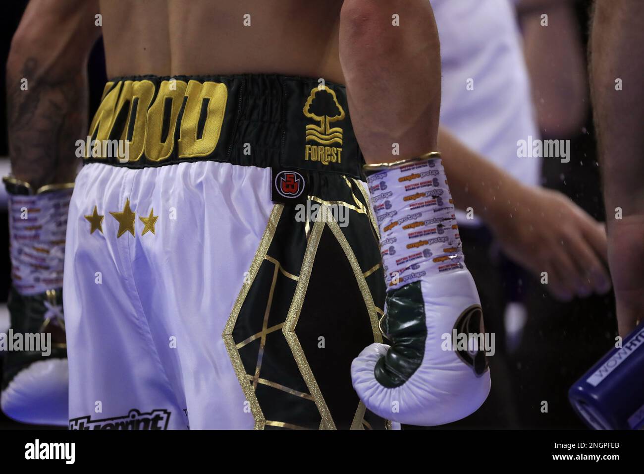 The Nottingham Forest badge on the shorts of Leigh Wood before the WBA ...