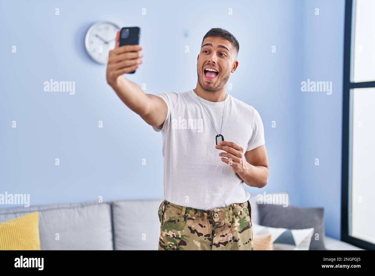 Cheerful soldier taking selfie hi-res stock photography and images - Alamy