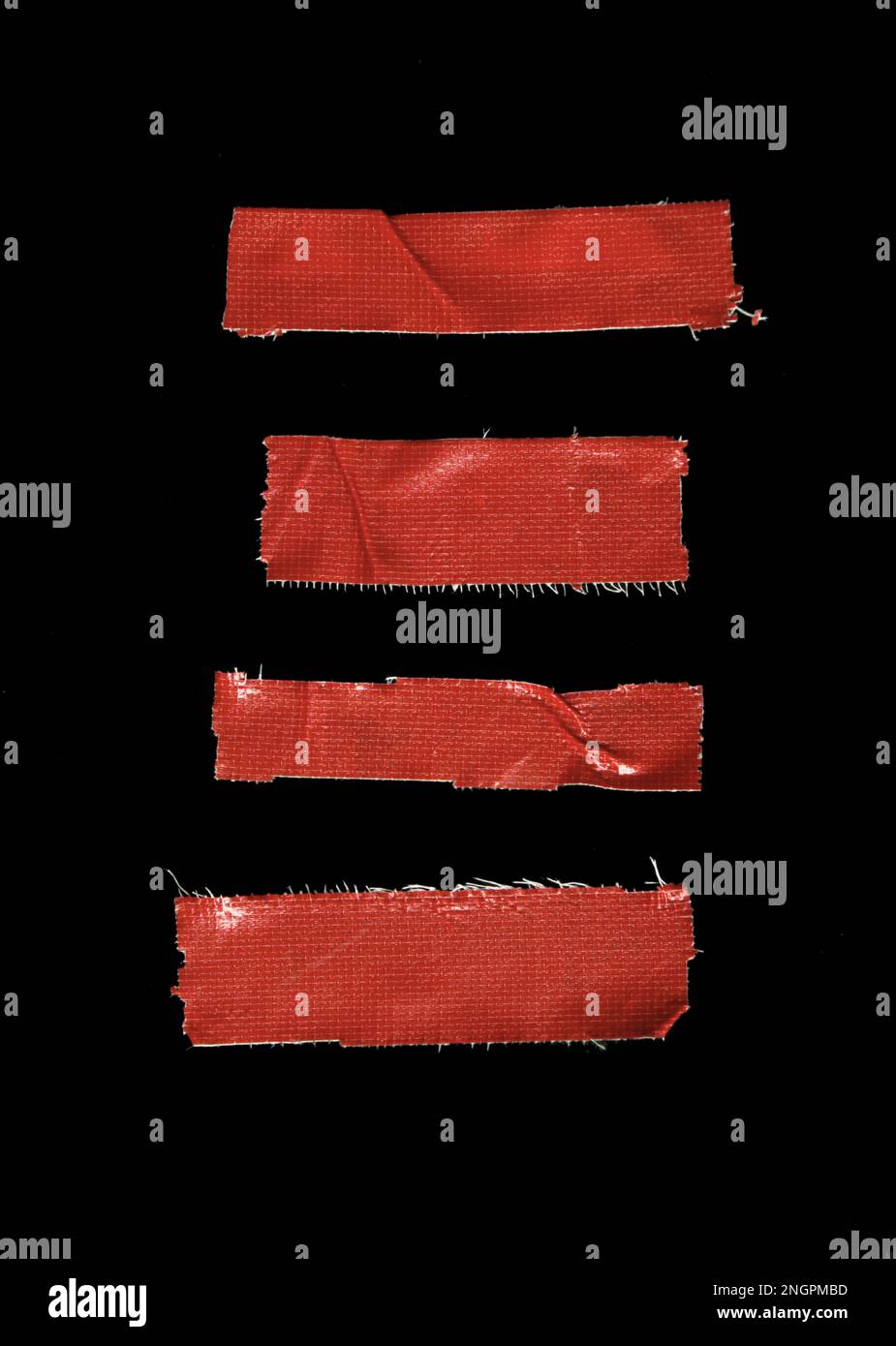 Set of pieces of general purpose vinyl red tape isolated on black Stock ...