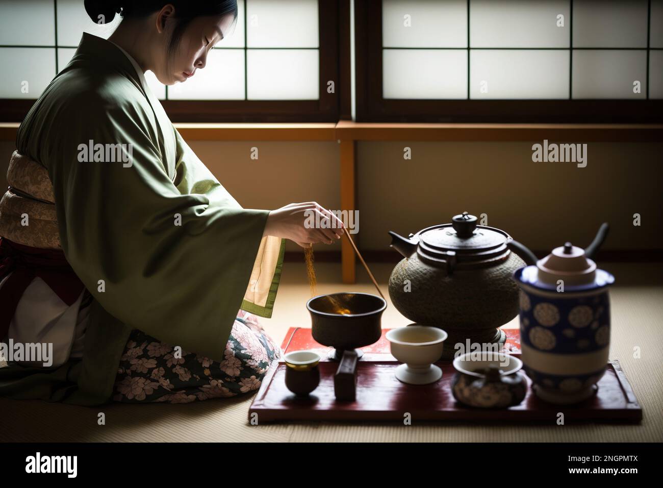 Japanese woman performing the rite of tea Stock Photo - Alamy