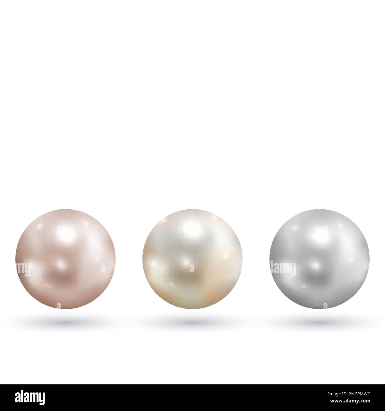 Set of realistic pearls of different color isolated on the white ...