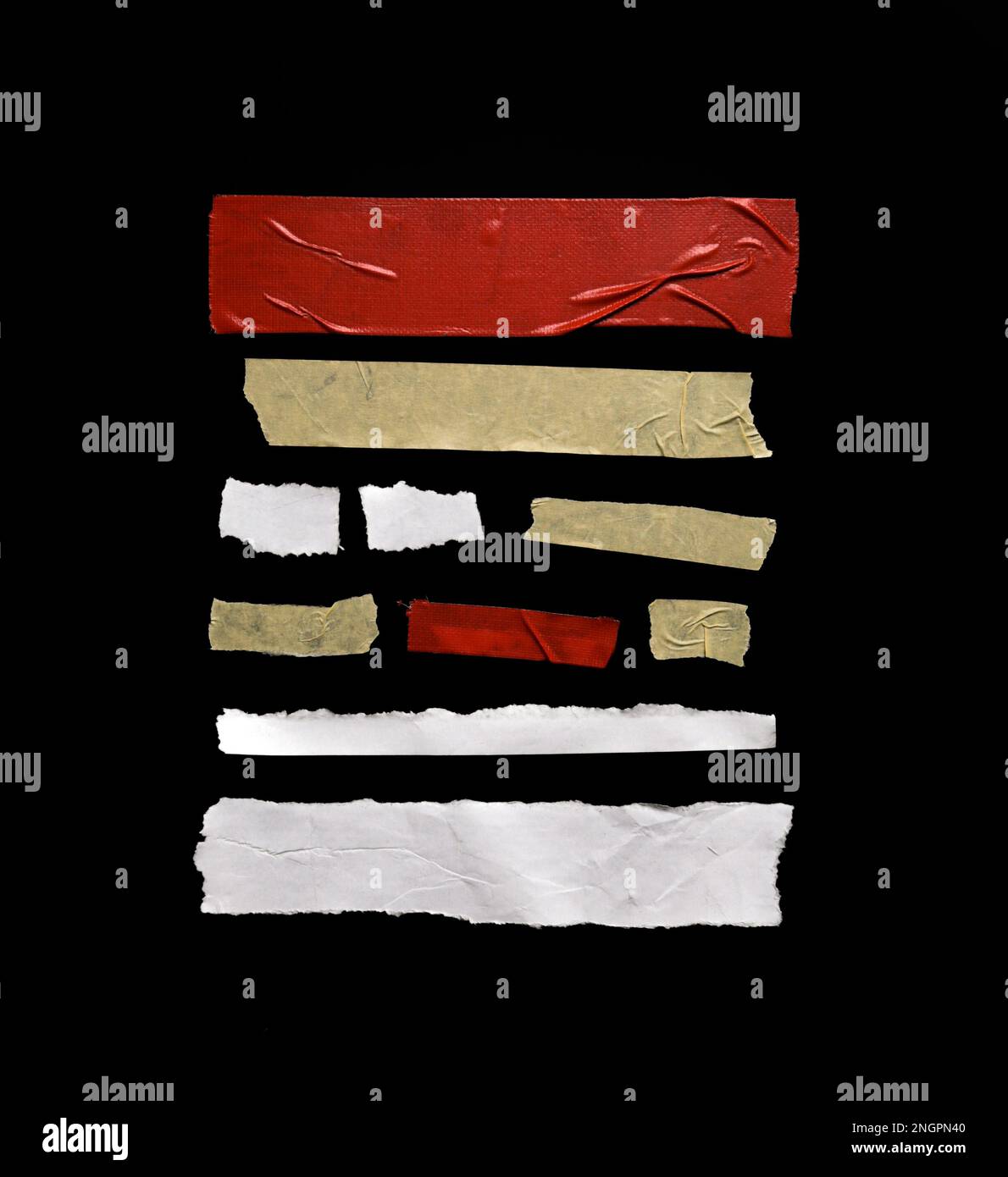 Set of pieces of general purpose tape and crumpled papers isolated on ...