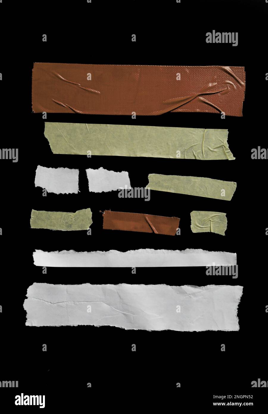 Set of pieces of general purpose tape and crumpled papers isolated on ...