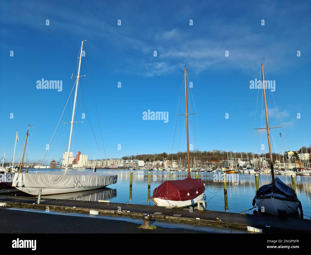 Flensburg, Germany - 18 February 2023: View of the historic harbour of ...