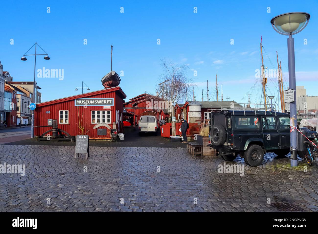 Flensburg, Germany - 18 February 2023: View of the historic harbour of ...