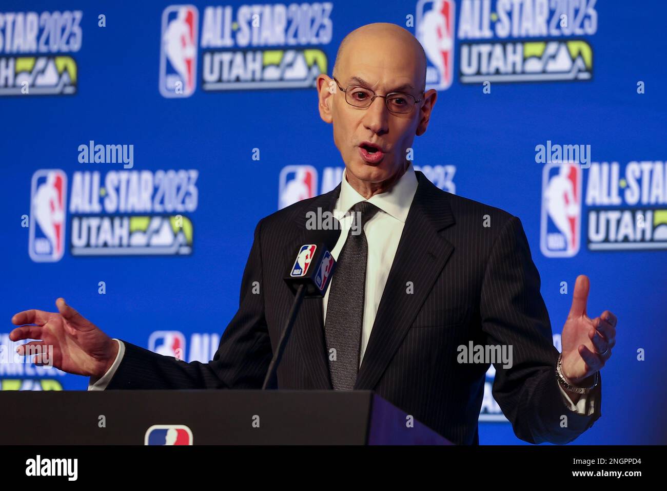 NBA Commissioner Adam Silver answers questions during the NBA ...