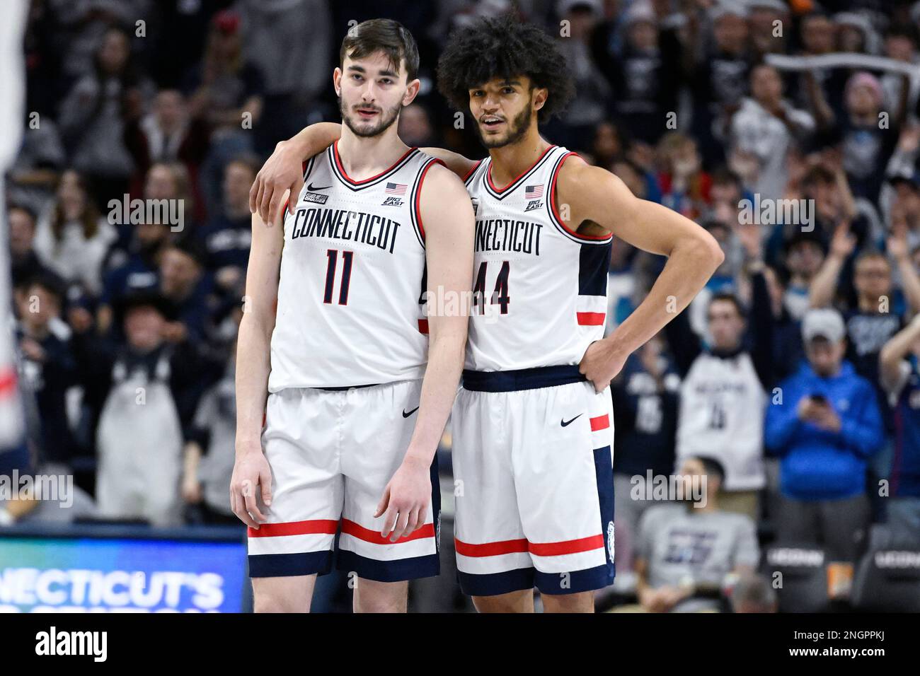 UConn's Alex Karaban (11) and UConn's Andre Jackson Jr. (44) in the ...