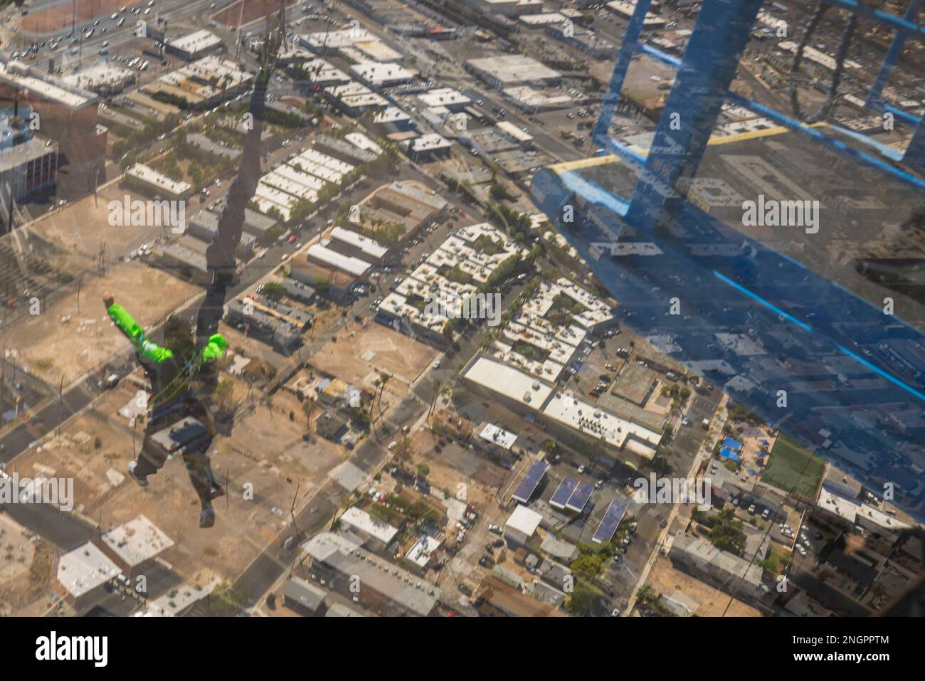 Close-up view of person jumping from Sky Pod table at Strat hotel ...