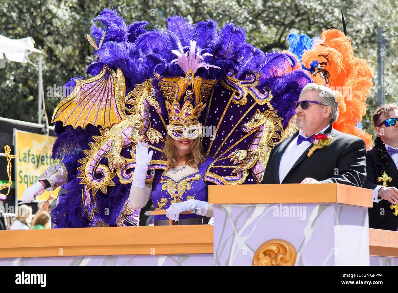 Parade goers are seen at the Krewe Of Iris parade on Saturday, Feb 18 ...