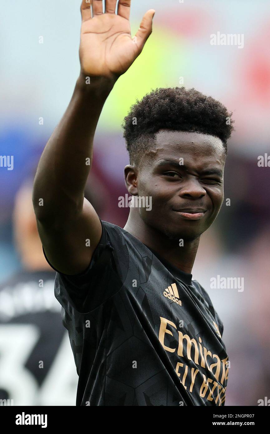 Birmingham, UK. 18th Feb, 2023. Bukayo Saka of Arsenal celebrates after ...