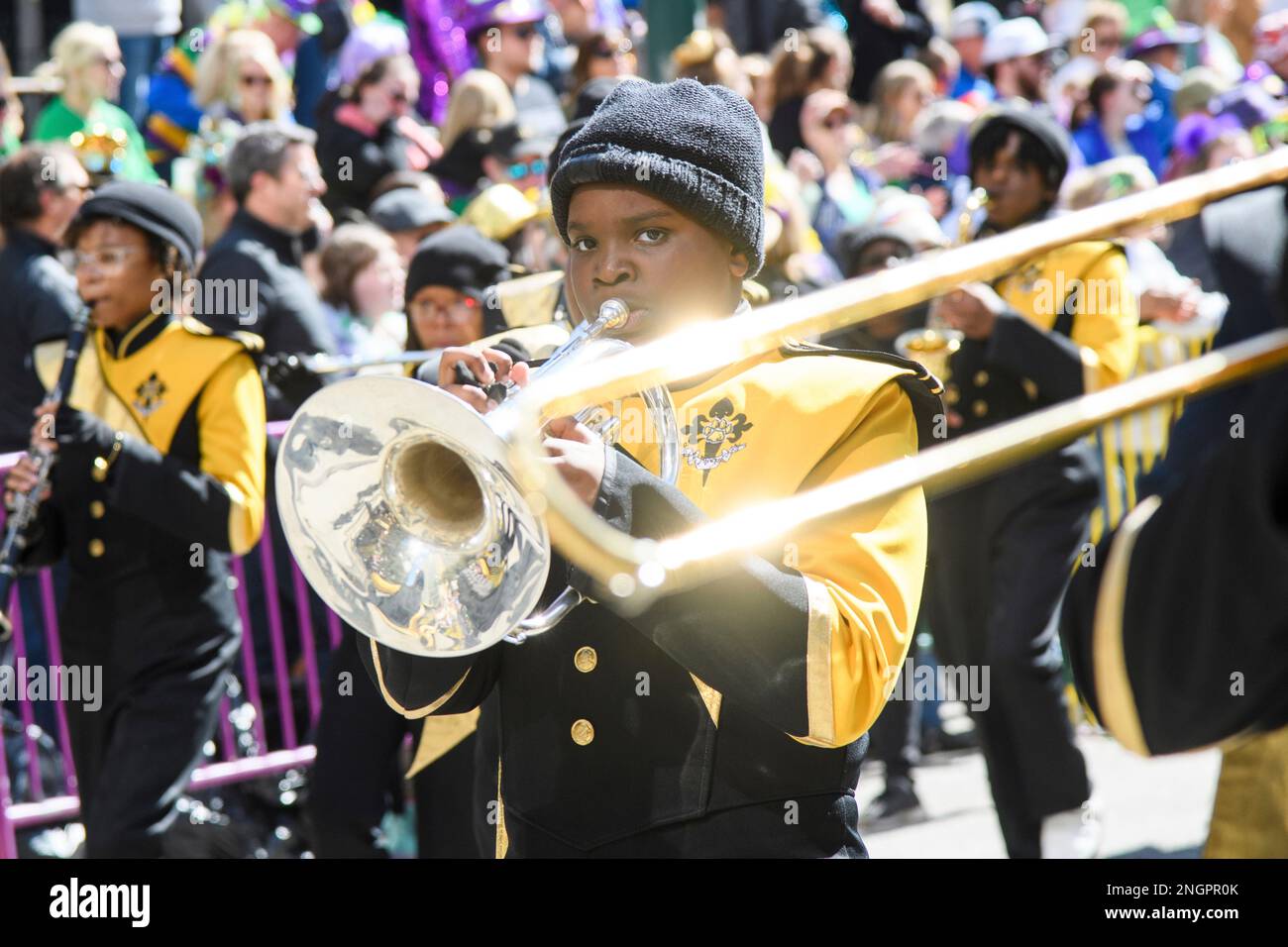 Parade goers are seen at the Krewe Of Iris parade on Saturday, Feb 18 ...