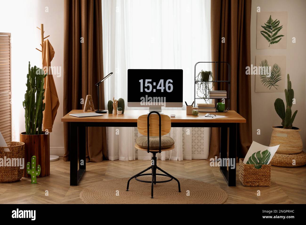 Modern workplace with computer in room. Interior design Stock Photo - Alamy