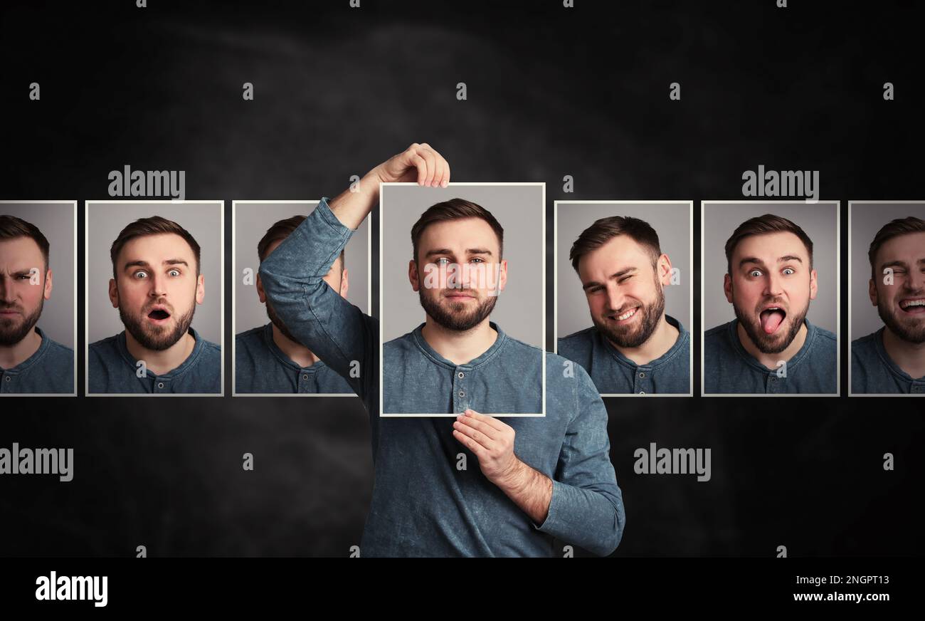 Man with personality disorder, multiple exposure. Collage Stock Photo ...
