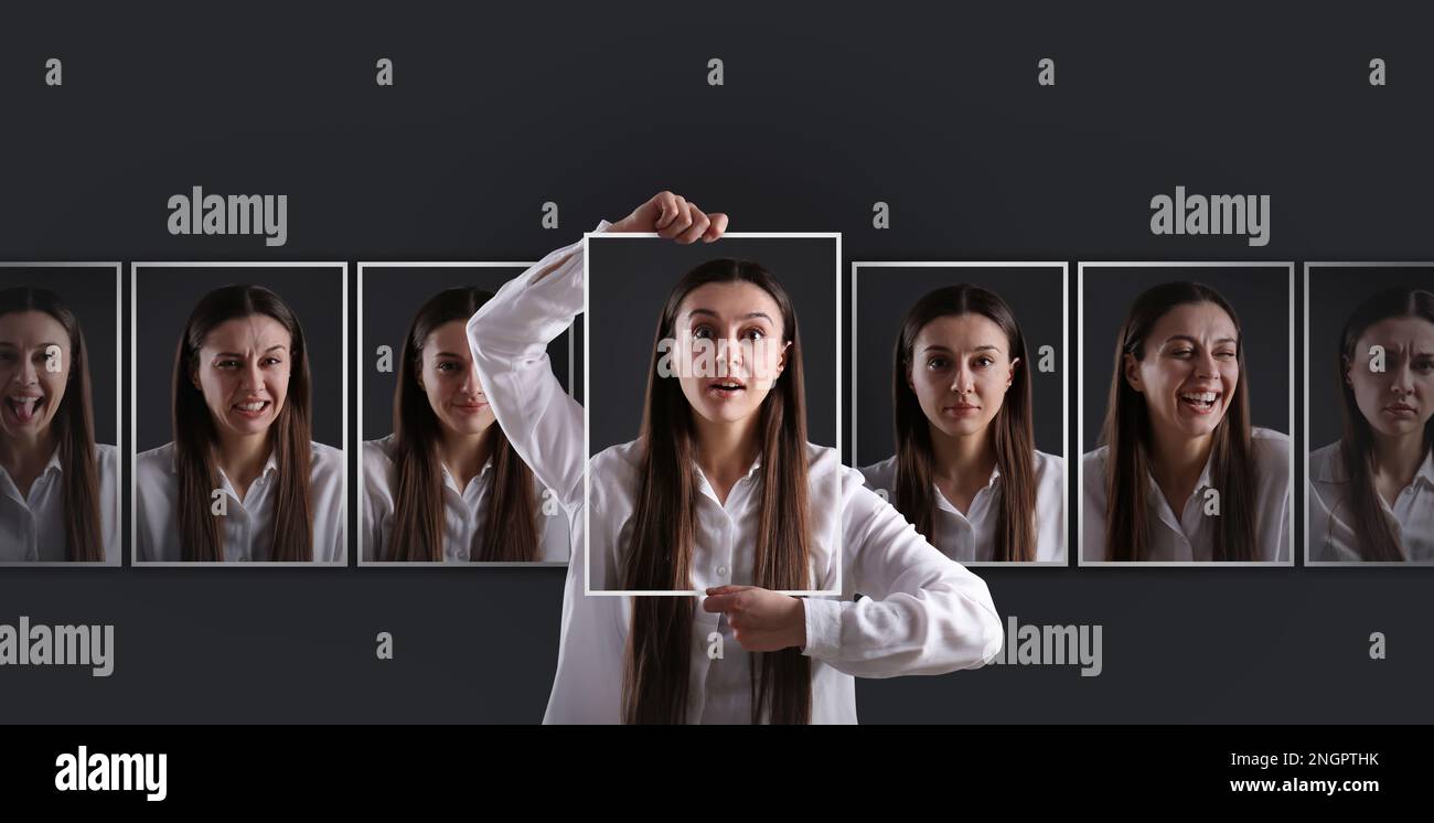 Woman with personality disorder, multiple exposure. Collage Stock Photo ...