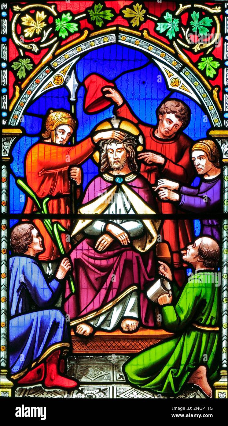 Story of Easter, Jesus crowned with thorns, crowning, stained glass ...