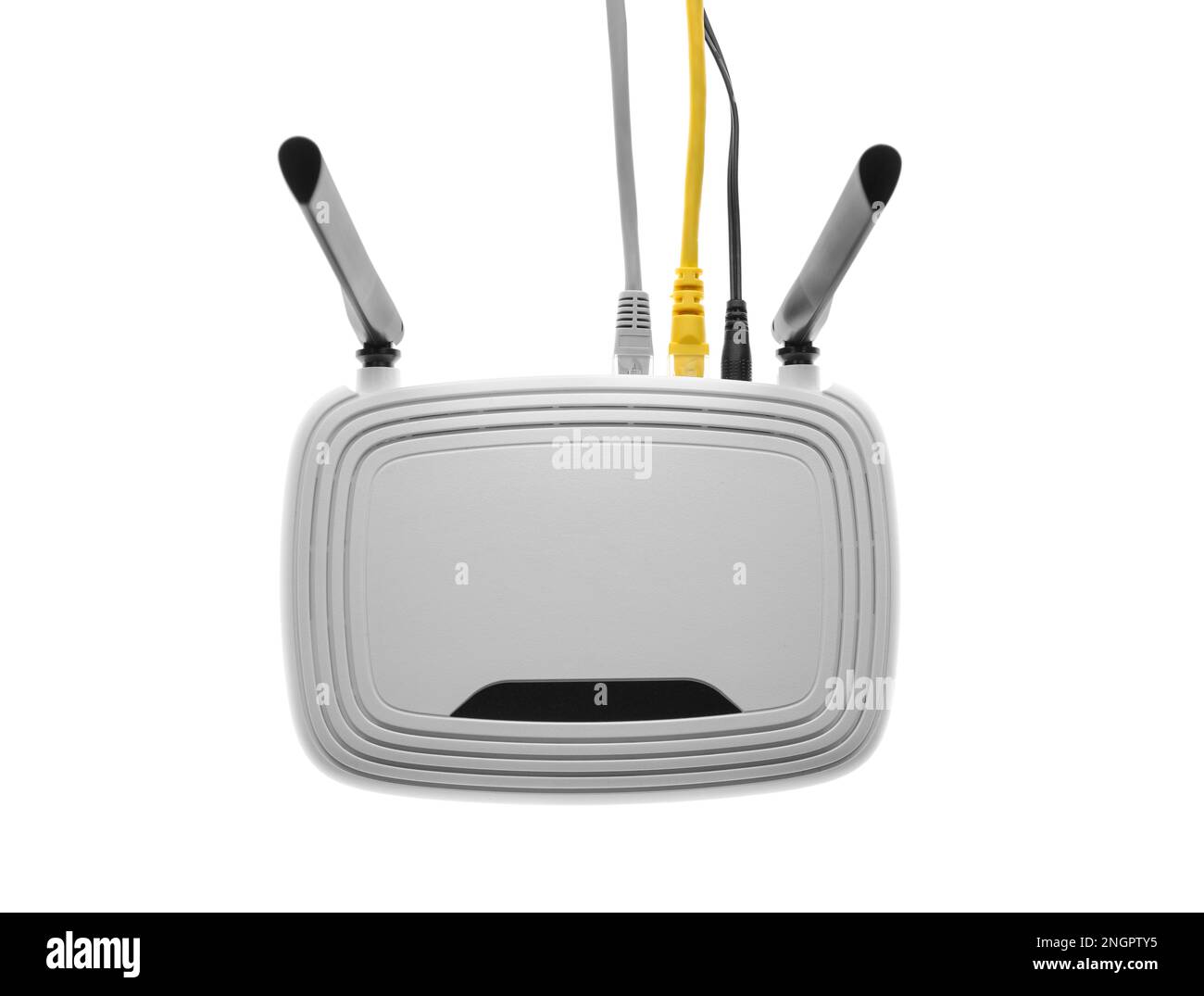 Modern Wi-Fi router on white background, top view Stock Photo - Alamy