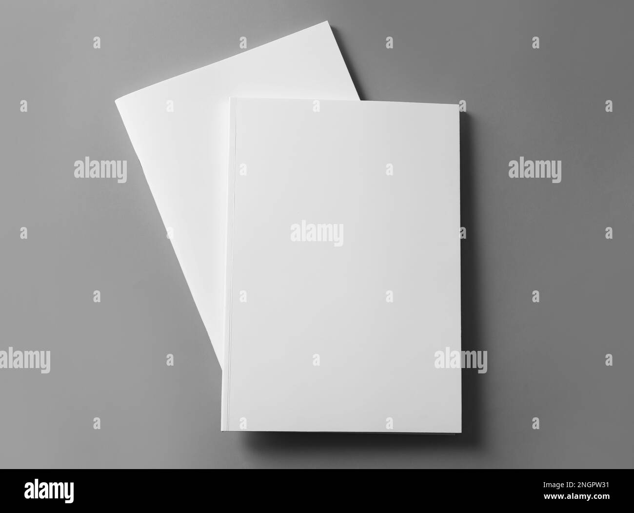 Brochures with blank covers on light grey background, top view Stock ...
