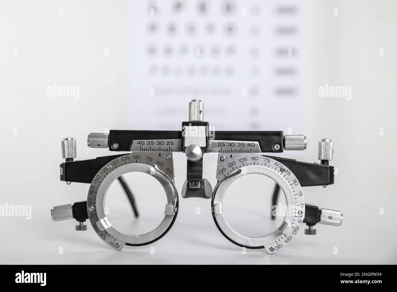 Trial frame on light background, closeup. Ophthalmologist tool Stock ...