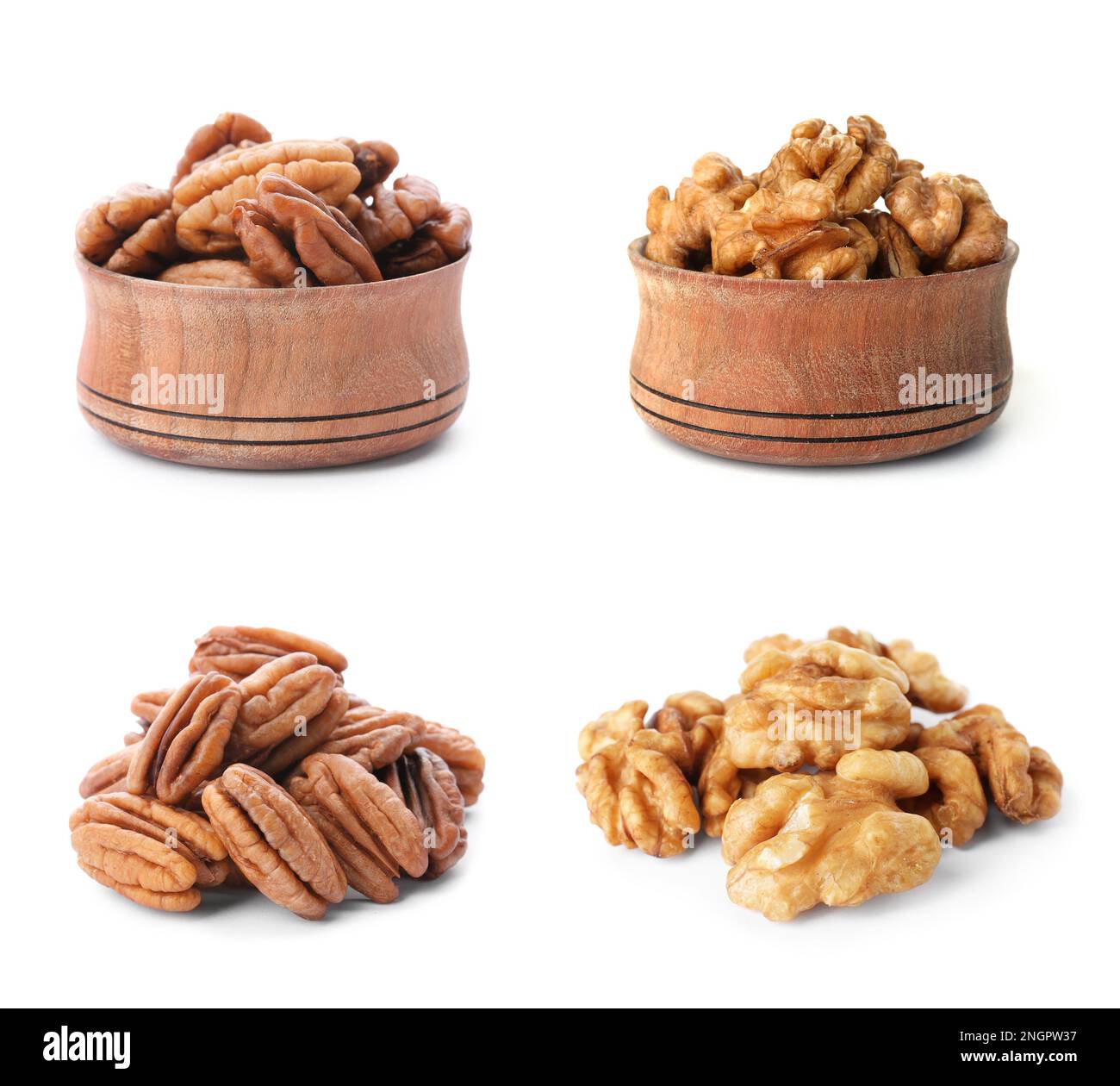 Set with different tasty nuts on white background Stock Photo - Alamy