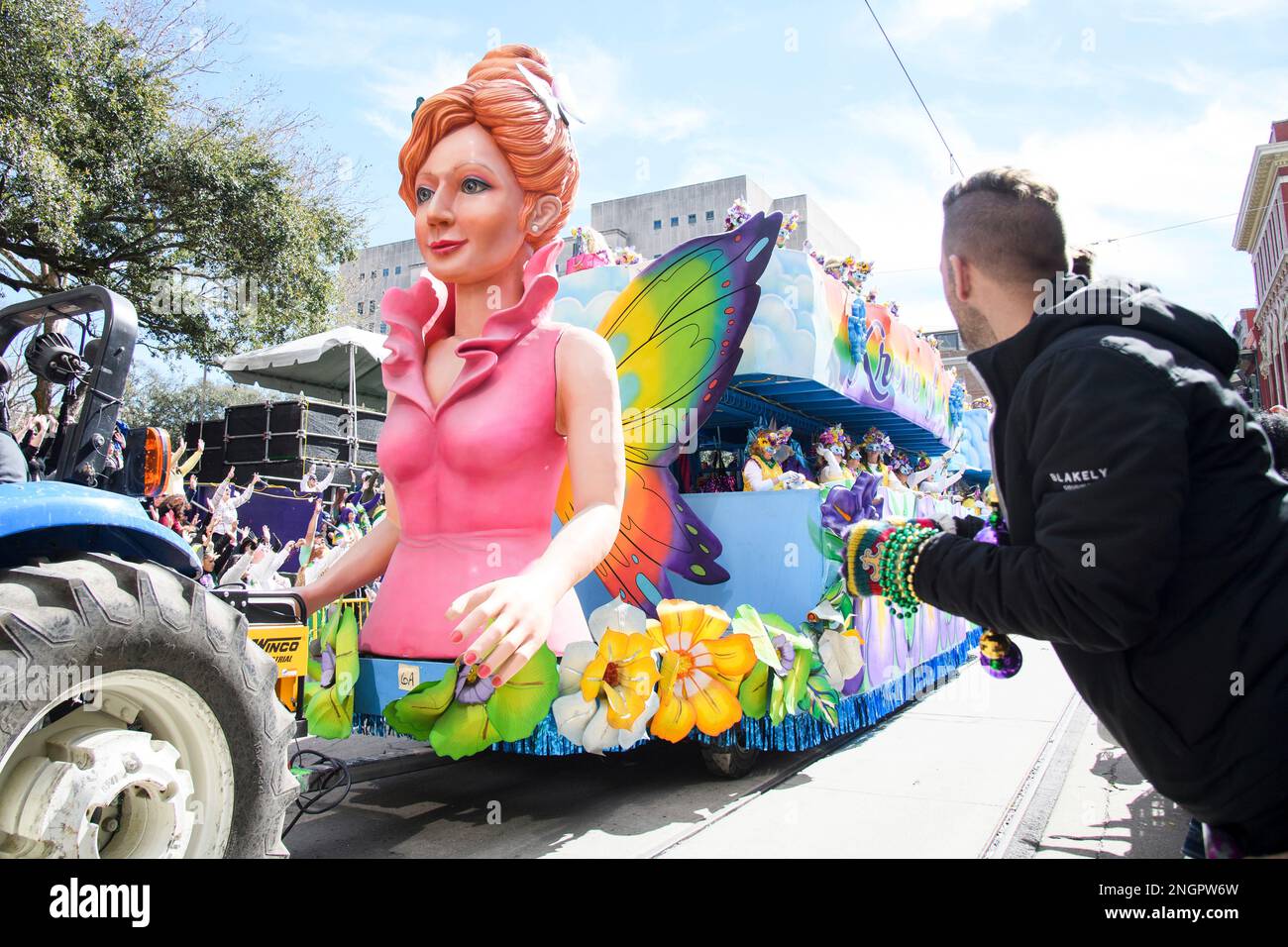 Parade goers are seen at the Krewe Of Iris parade on Saturday, Feb 18 ...