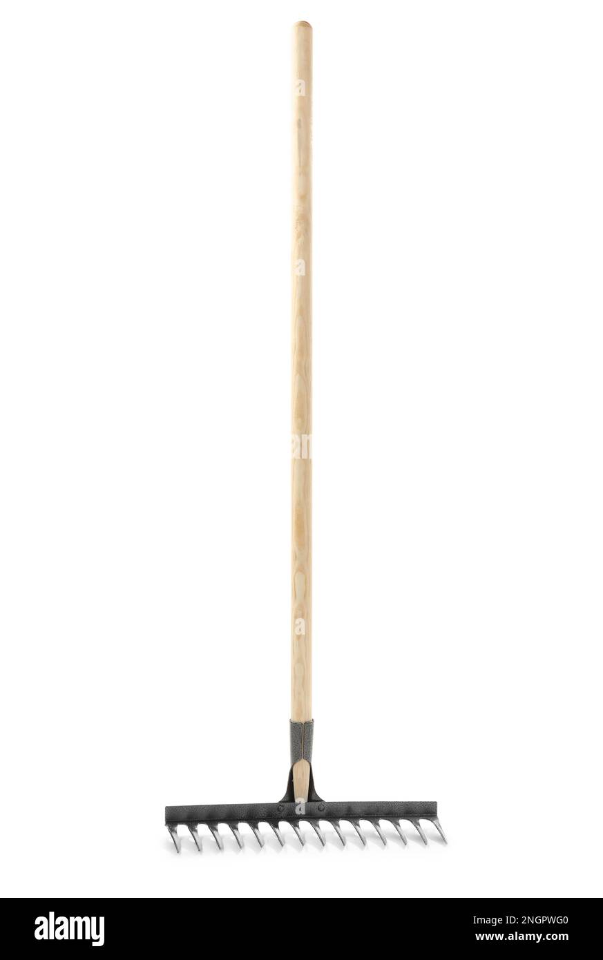 Modern rake isolated on white. Gardening tool Stock Photo - Alamy